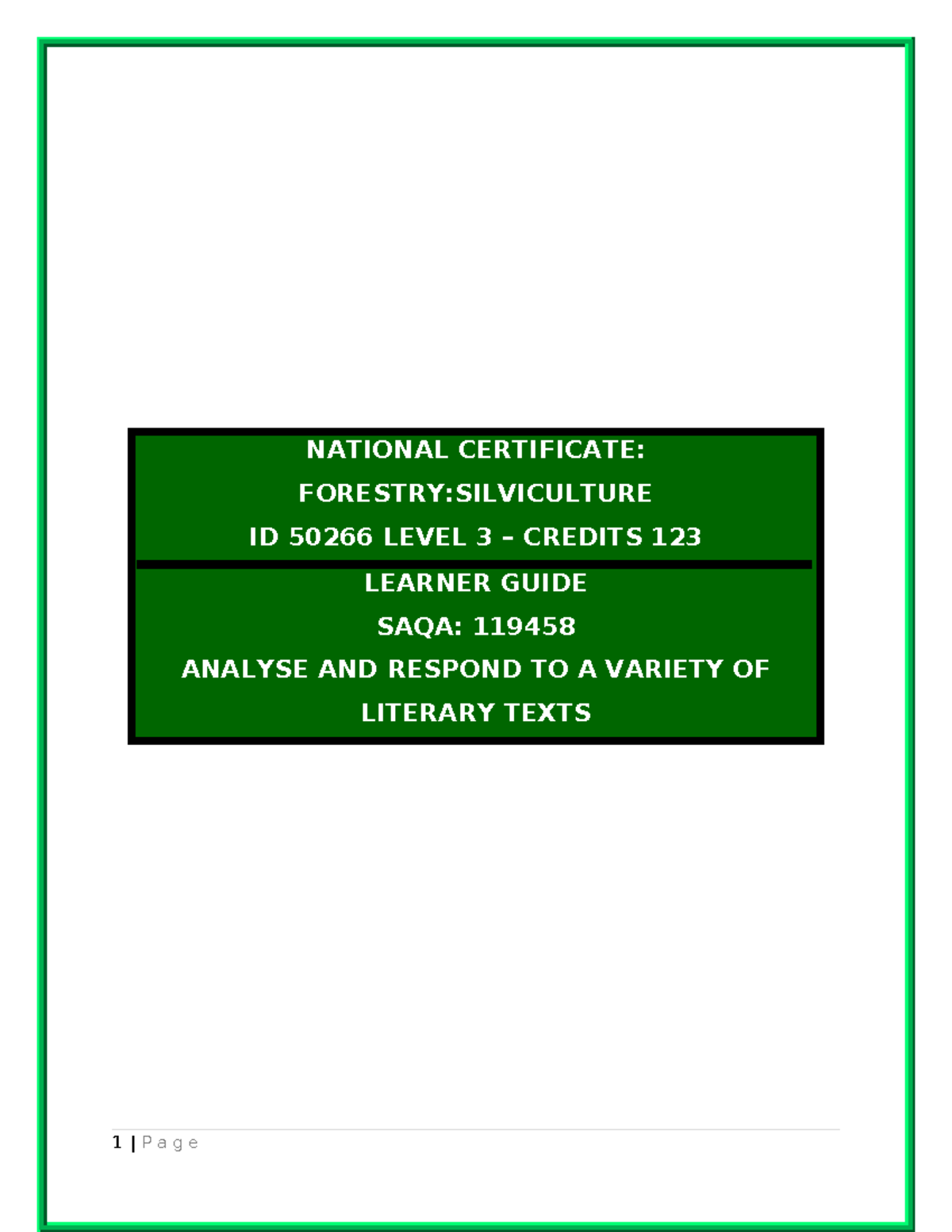 Learner Guide for National Certificate in Forestry: Silviculture (ID ...