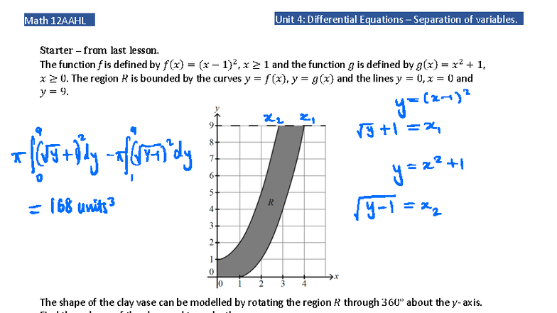 Unit 4: ODE Separation of Variables - Math 12AAHL Notes - Studocu