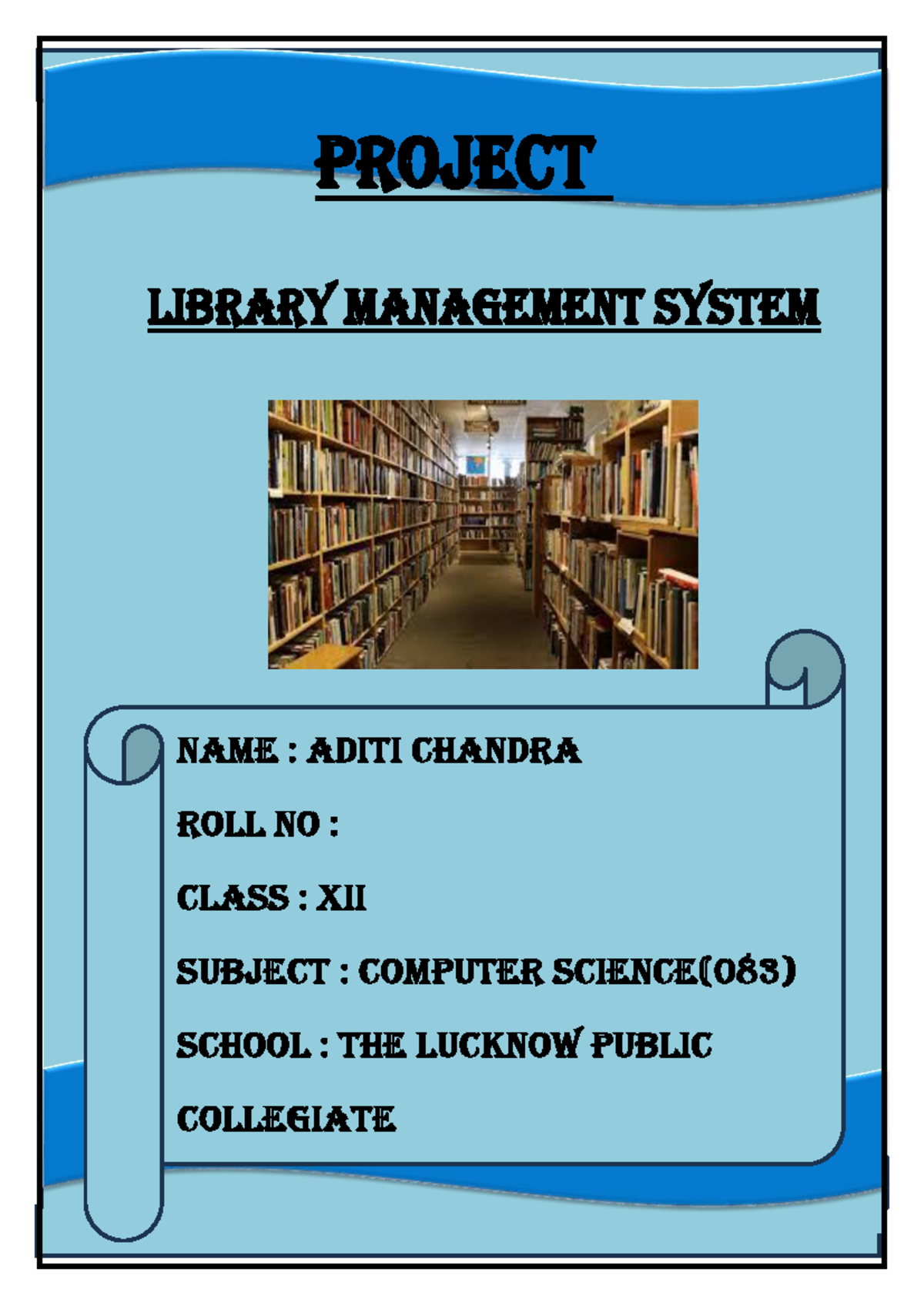 Library Management System Project Report - Class XII (CS 083) - Studocu