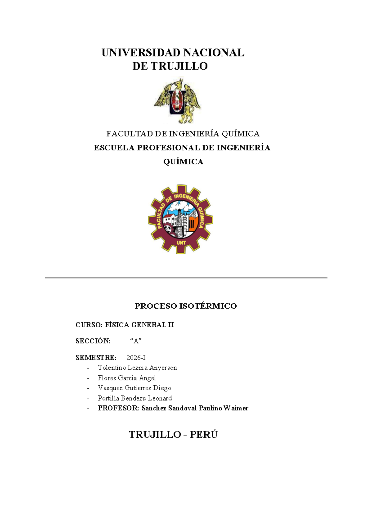 Proceso Isotérmico en Física General II - UNT - Studocu
