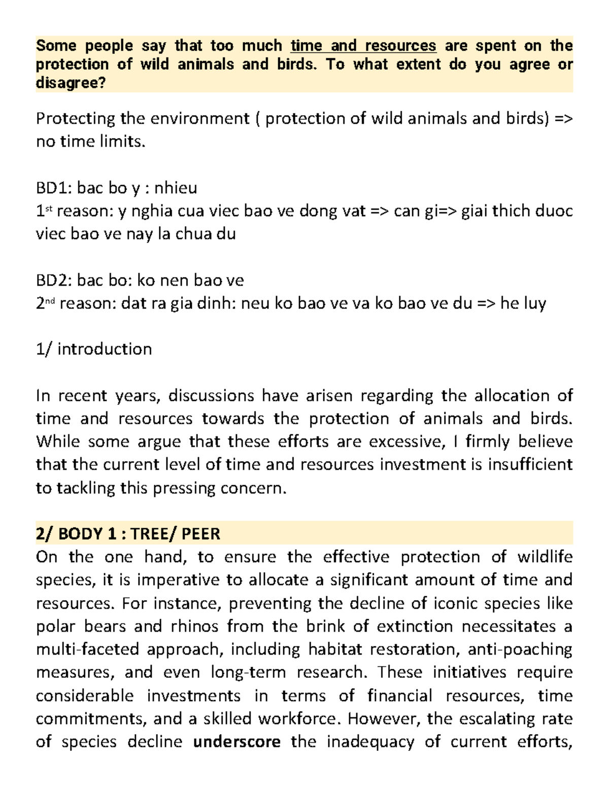 BD1: Essay on Wildlife Protection: Time and Resource Allocation - Studocu