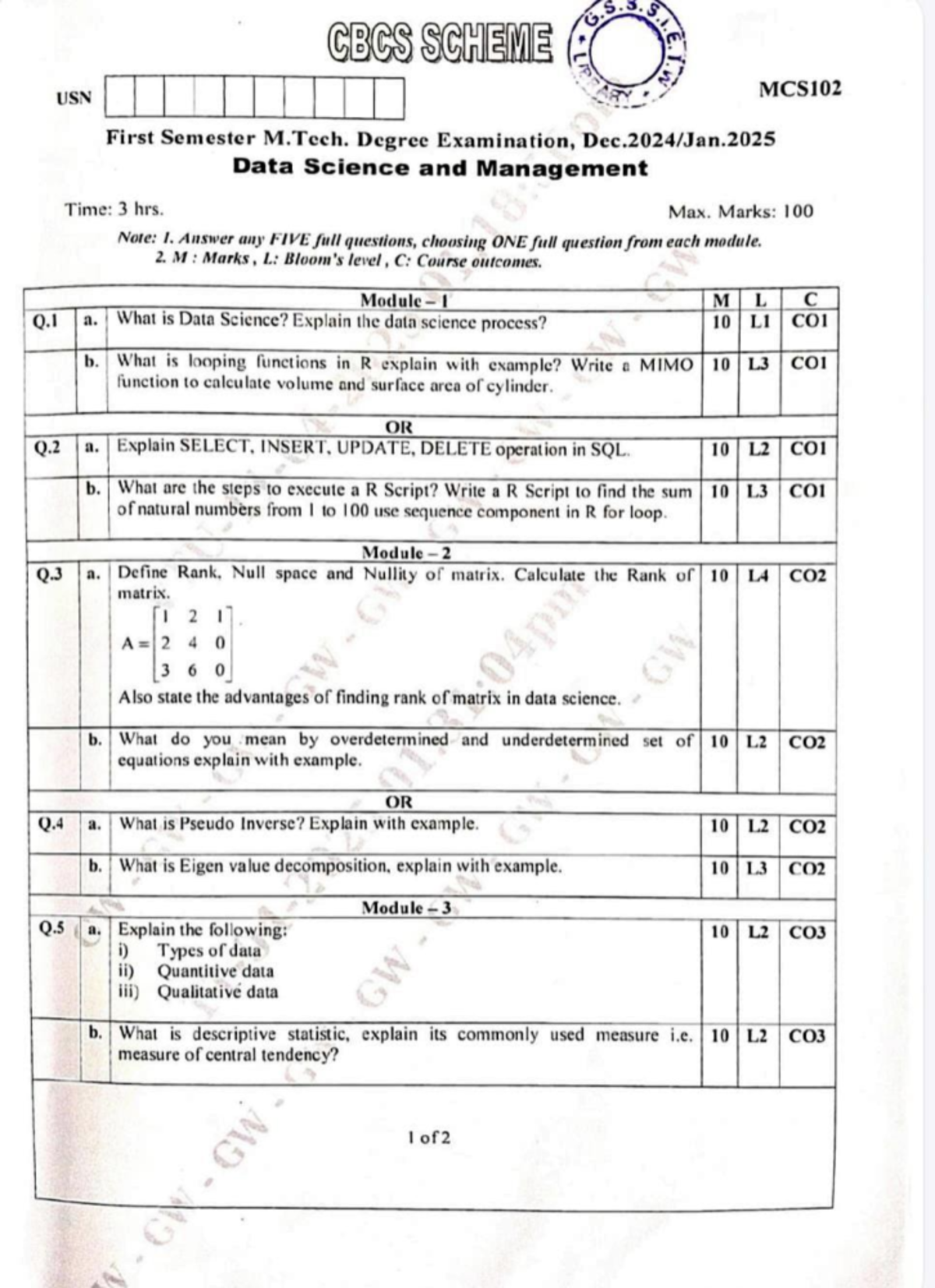 MCS102 Data Science & Management First Sem Exam Question Bank - Studocu
