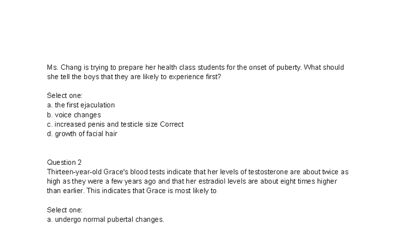 Practice Quiz - Study for LPN: Puberty & Adolescent Development - Studocu