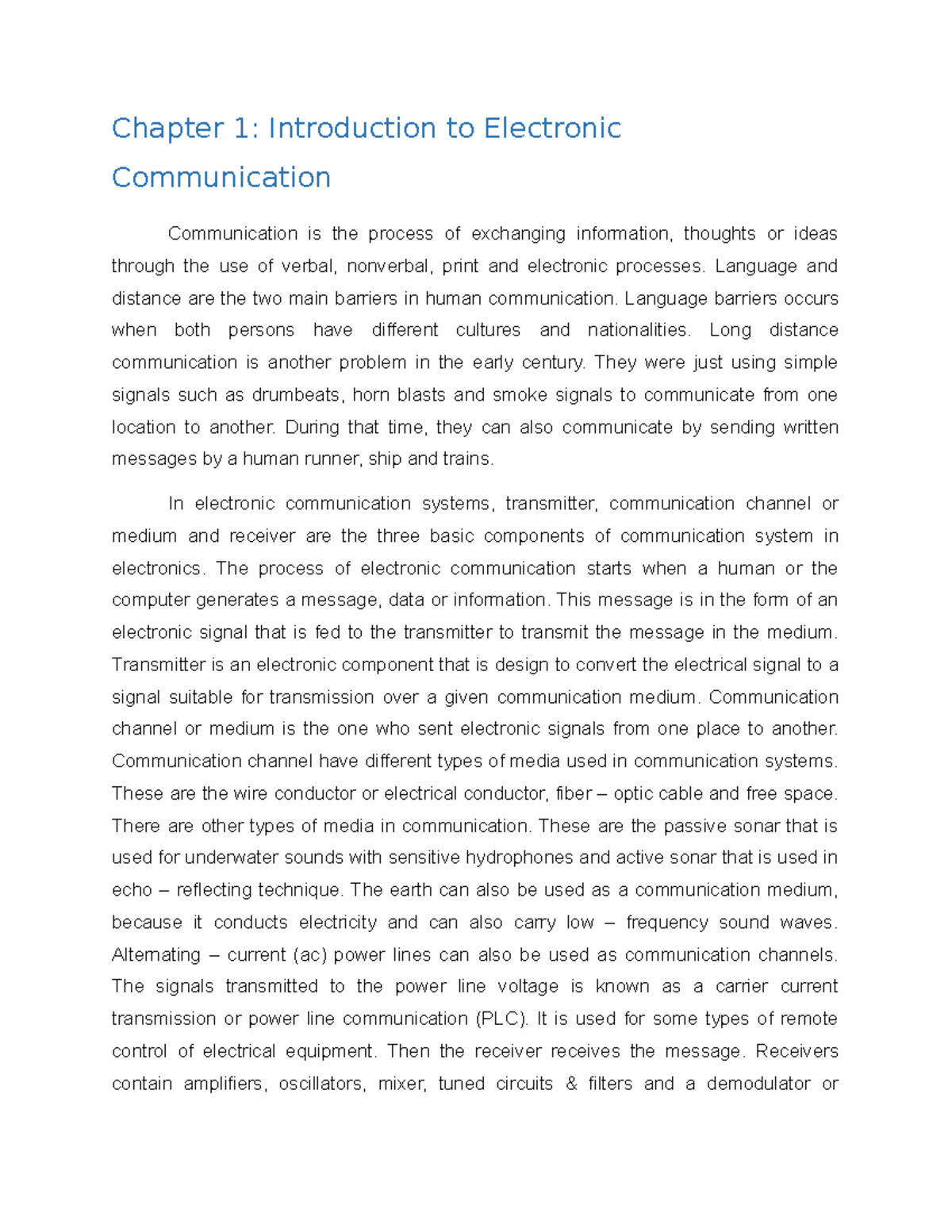 Fundamentals IN Electronic Communication - Chapter 1: Introduction to ...