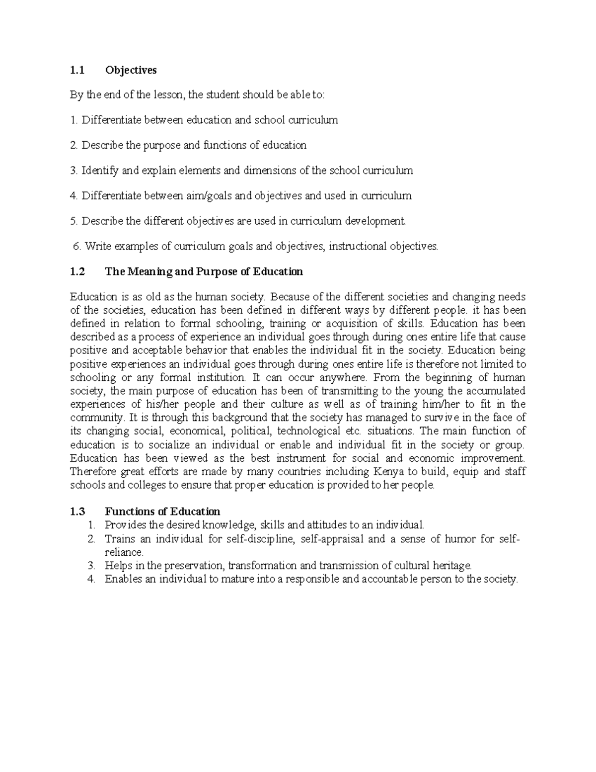 Curriculum Development: Objectives, Functions, and Elements (EDU 101 ...