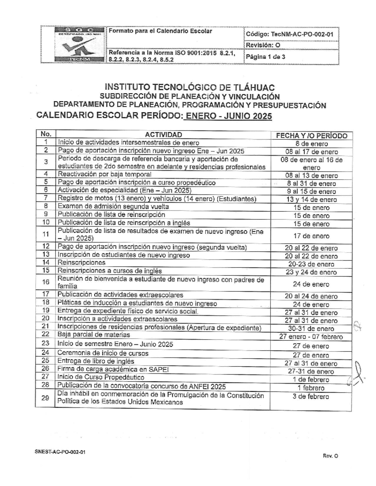 Calendario Escolar 2025 - TECNM - Actividades y Fechas Clave - Studocu