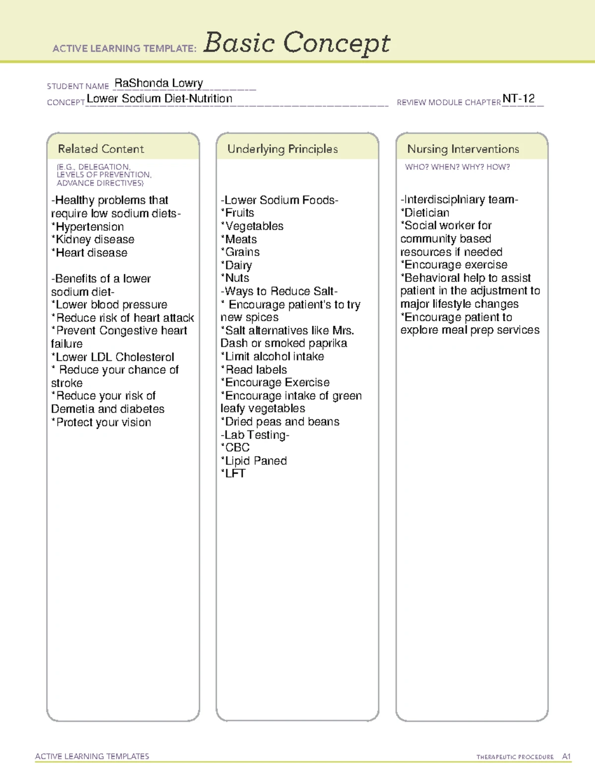 NT- ATI Basic Concept of Low Sodium Diet: Active Learning Template - Studocu