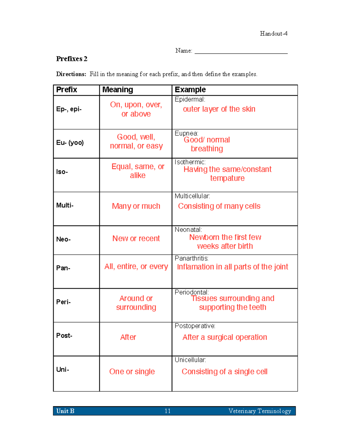 Veterinary Terminology: Prefixes and Their Meanings - Studocu