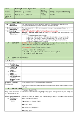 Remote Desktop Lesson Plan for Grade 11 Computer System Servicing - Studocu