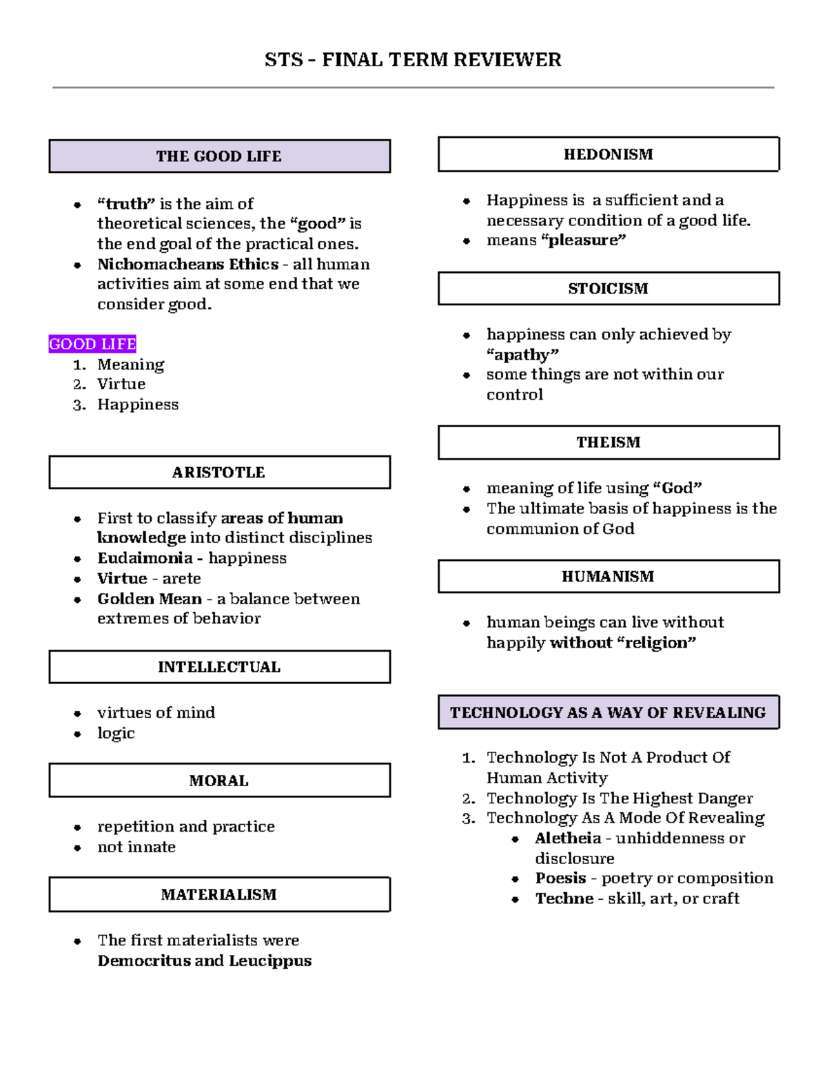 STS - Final Term Reviewer - STS - FINAL TERM REVIEWER THE GOOD LIFE ...