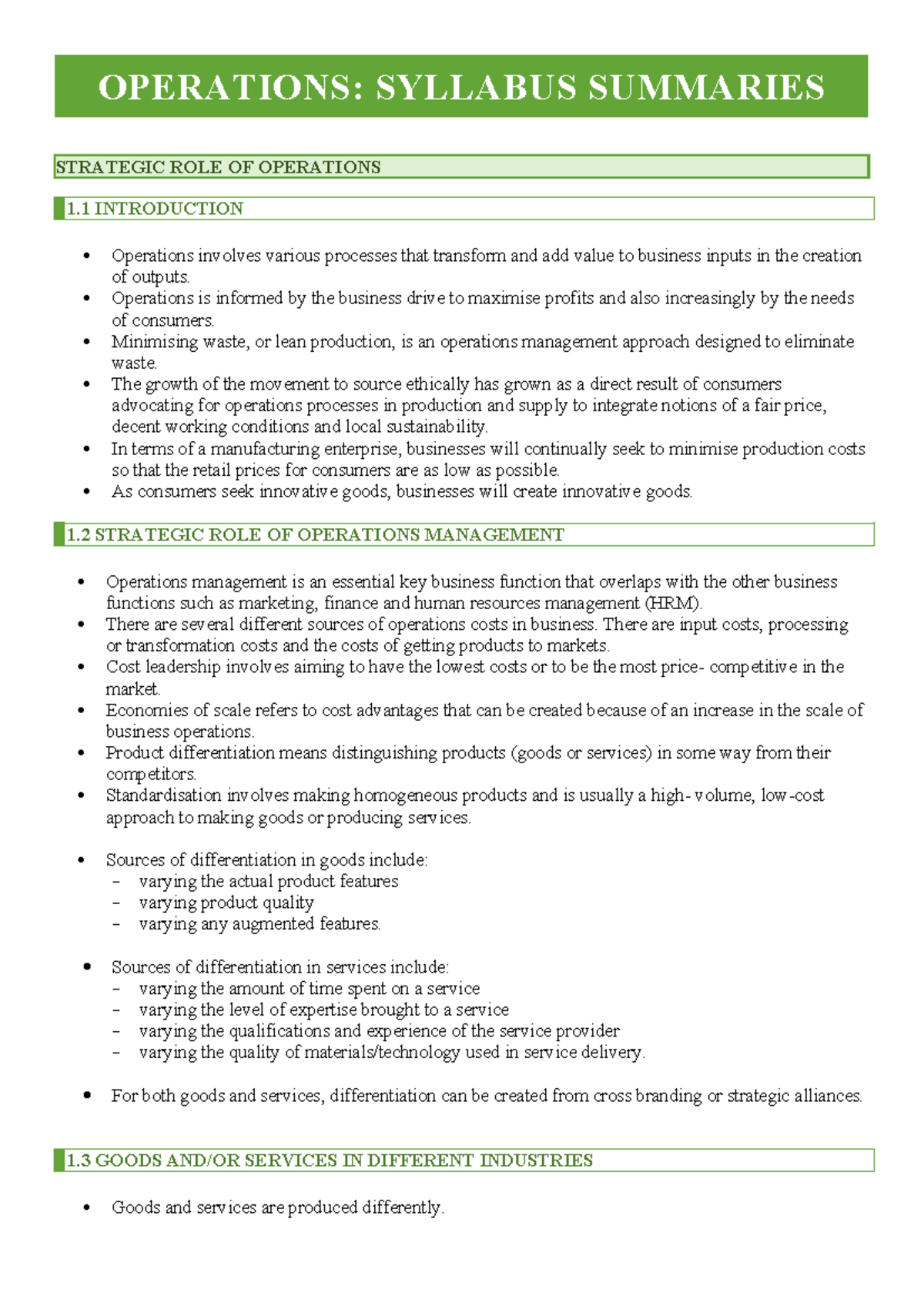 Business Studies Syllabus Overview: Operations & Finance Management ...