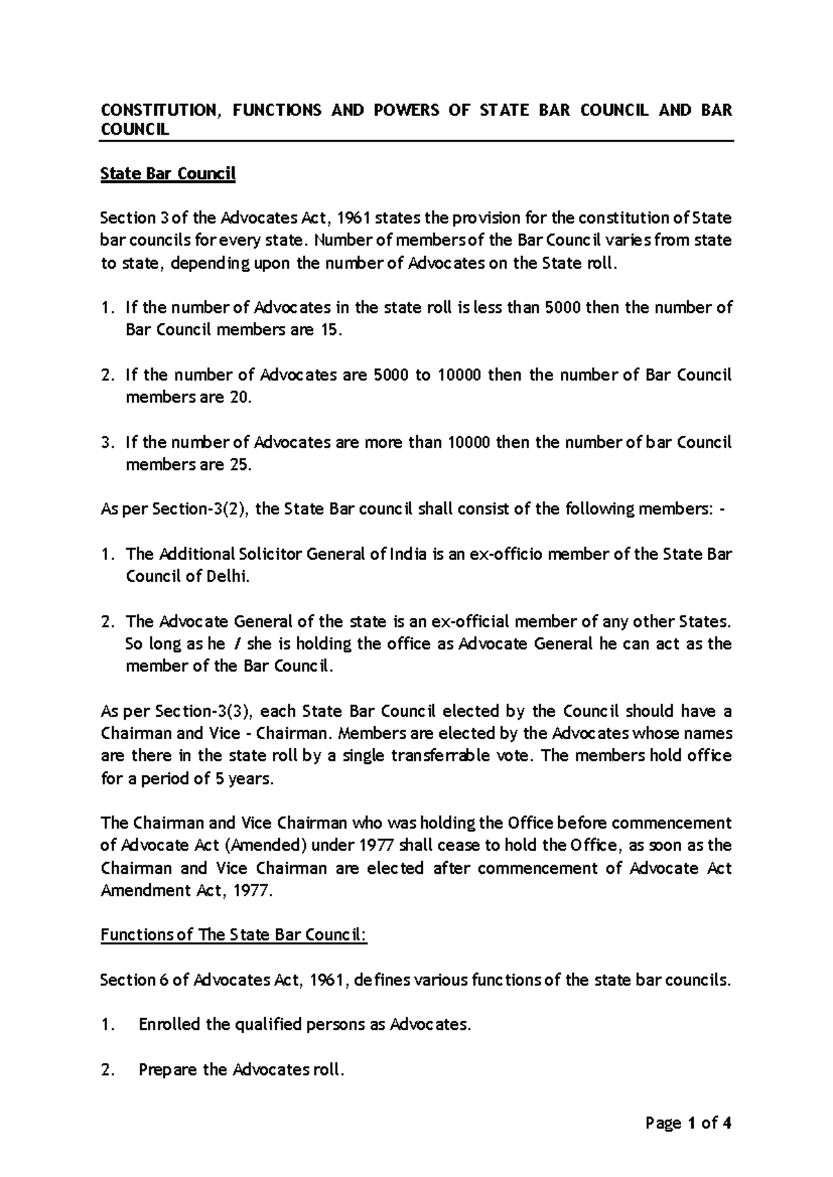 Functions and Powers of State Bar Councils and Bar Council of India ...