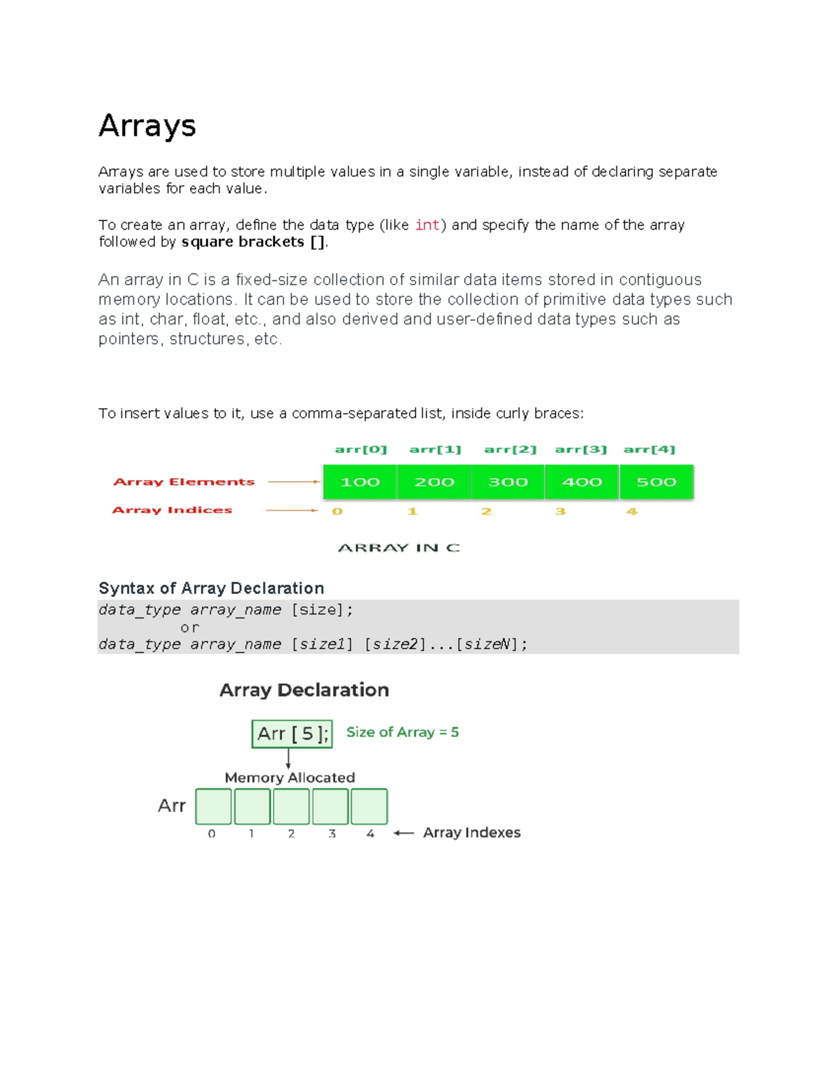 C UNIT 3 - Understanding Arrays and Their Usage - Studocu
