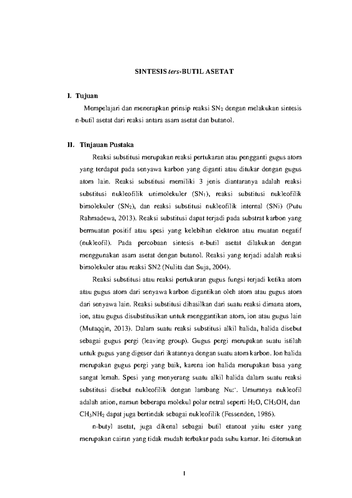 Sintesis n-Butil Asetat melalui Reaksi SN2 - Percobaan 2 - Studocu