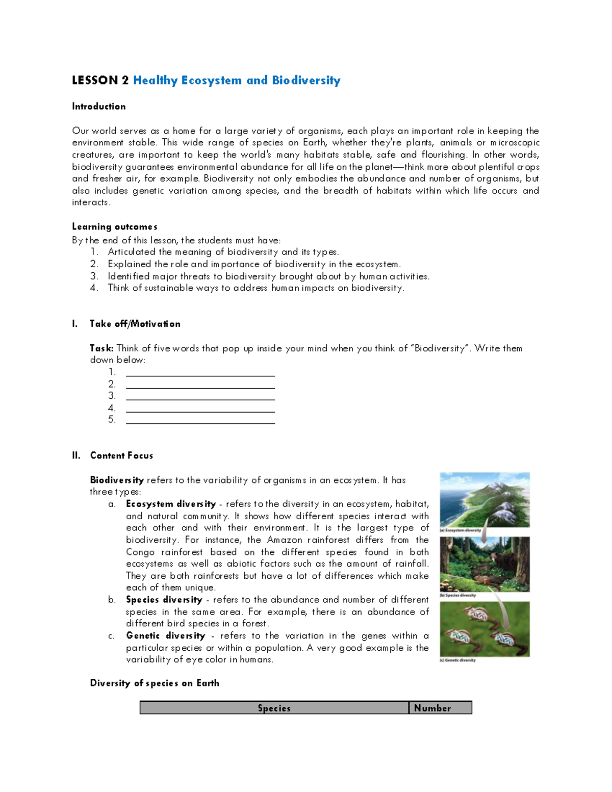 Lesson 2 Healthy Ecosystem and Biodiversity - LESSON 2 Healthy ...