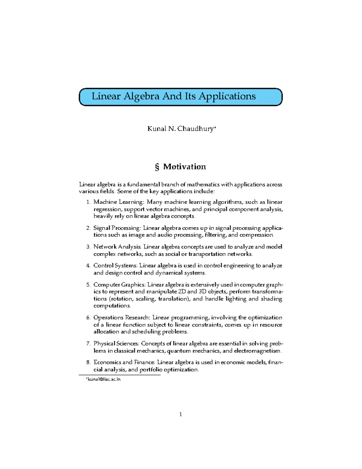LAA2023 - Lecture Notes on Linear Algebra Applications and Concepts ...