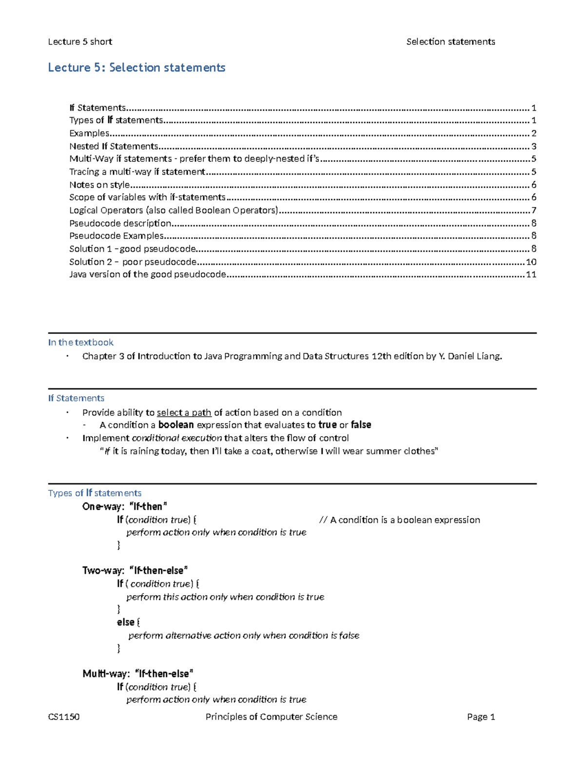 Lecture 5 Selection Statements In Java Cs1150 Lecture 5 Selection 3881