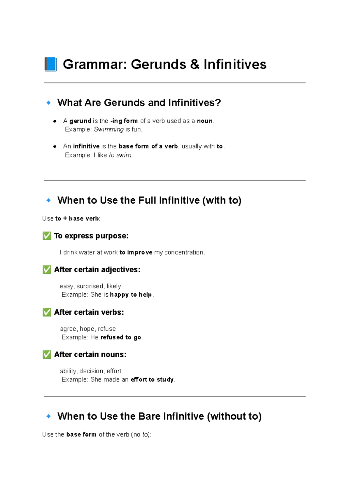 Grammar: Gerunds and Infinitives Explained (ENG 101) - Studocu