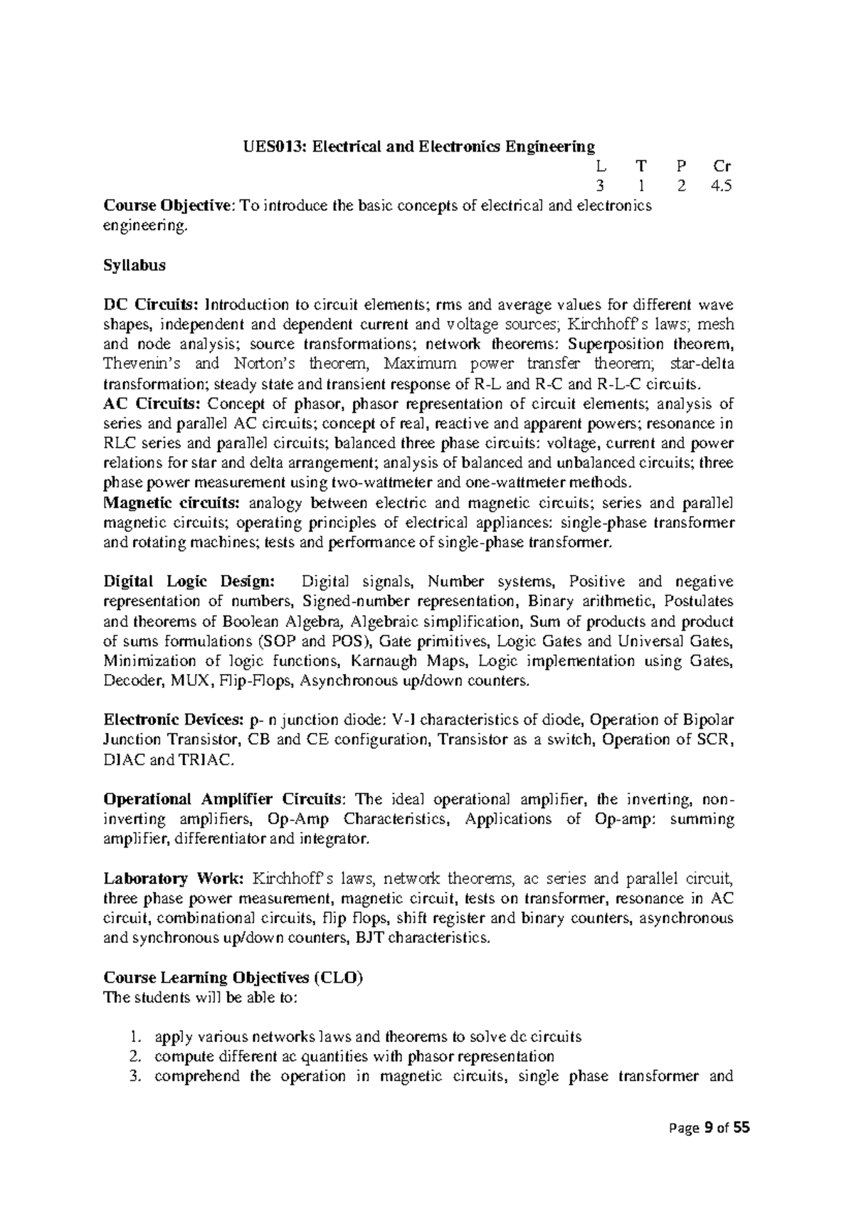 UES013: Electrical & Electronics Engineering Course Overview and Syllabus - Studocu