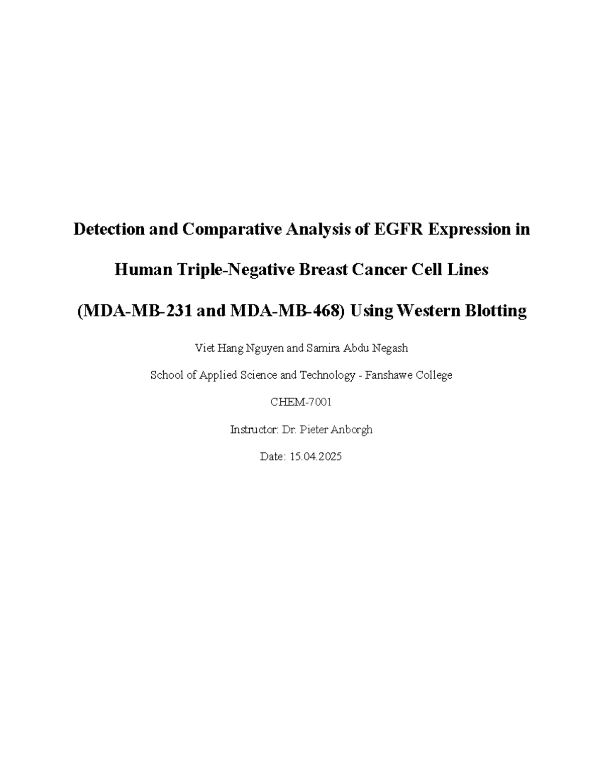 CHEM 7001 - Lab Report: EGFR Expression in Breast Cancer Cell Lines ...