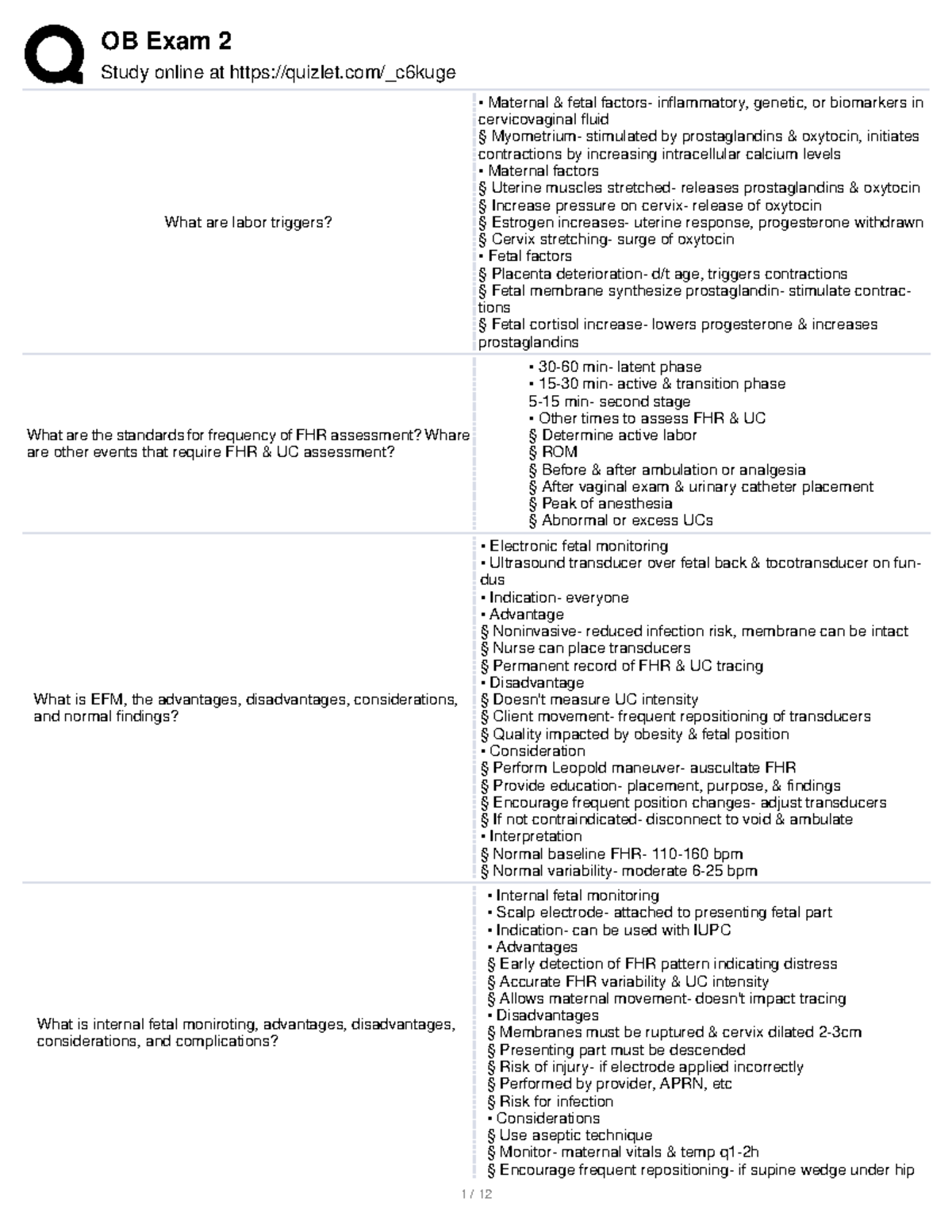 OB Practice Exam 2: Key Concepts and Labor Management - Studocu