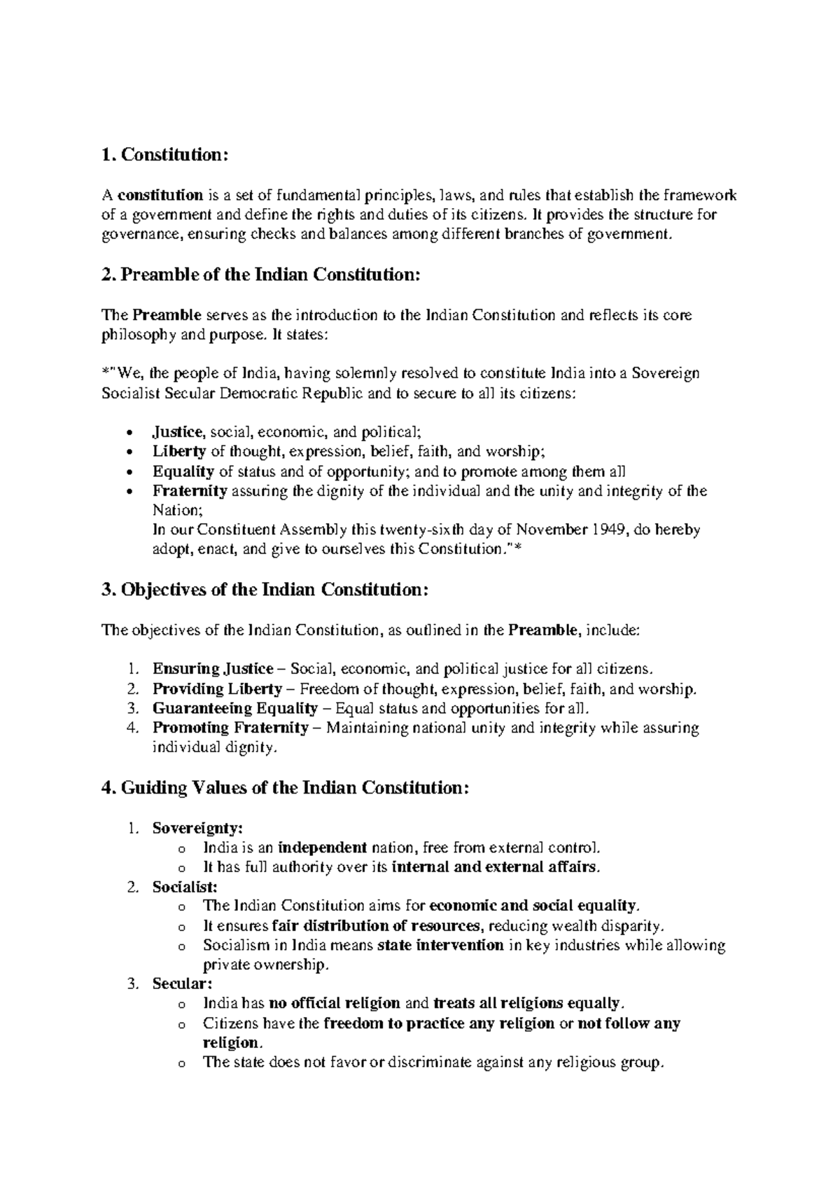 COI UNIT 1 - Overview of the Indian Constitution and its Principles ...