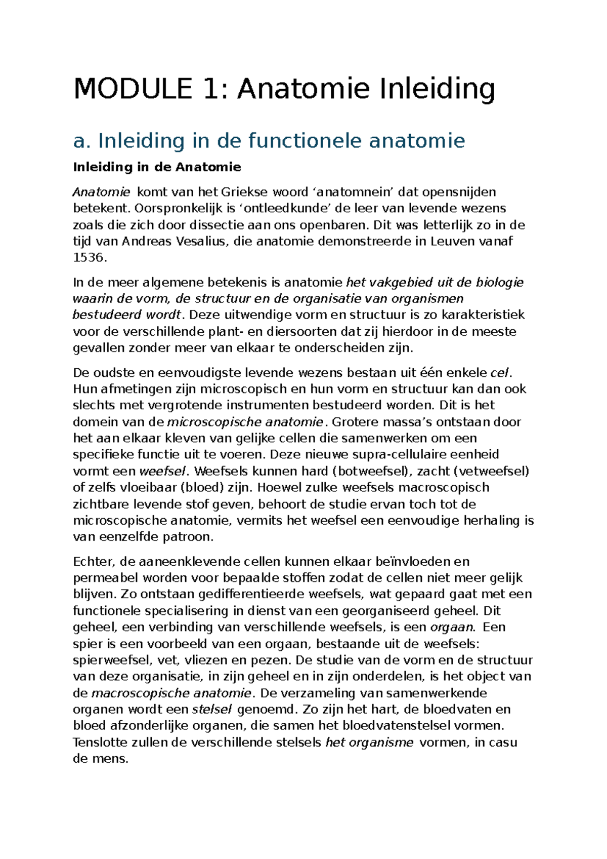 Module 1: Inleiding in de Functionele Anatomie en Anatomische ...