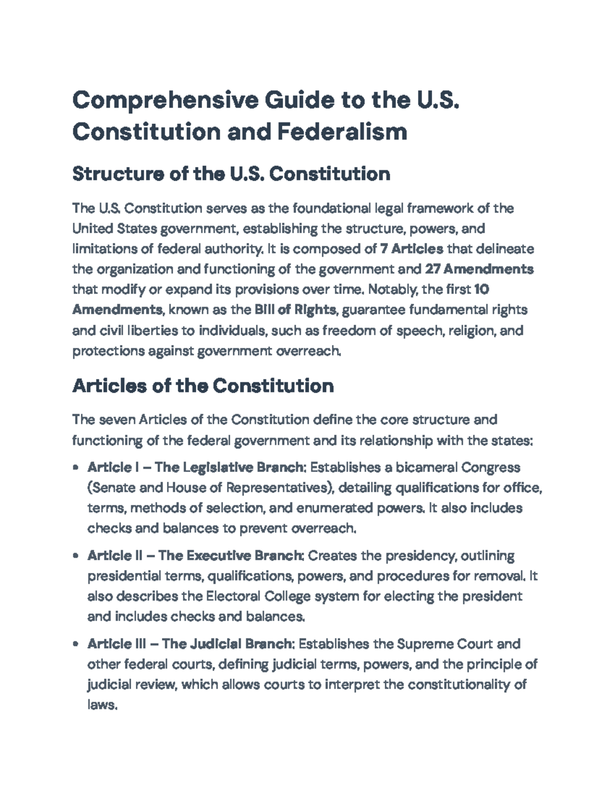 Comprehensive Overview of the U.S. Constitution & Federalism (POL 101 ...
