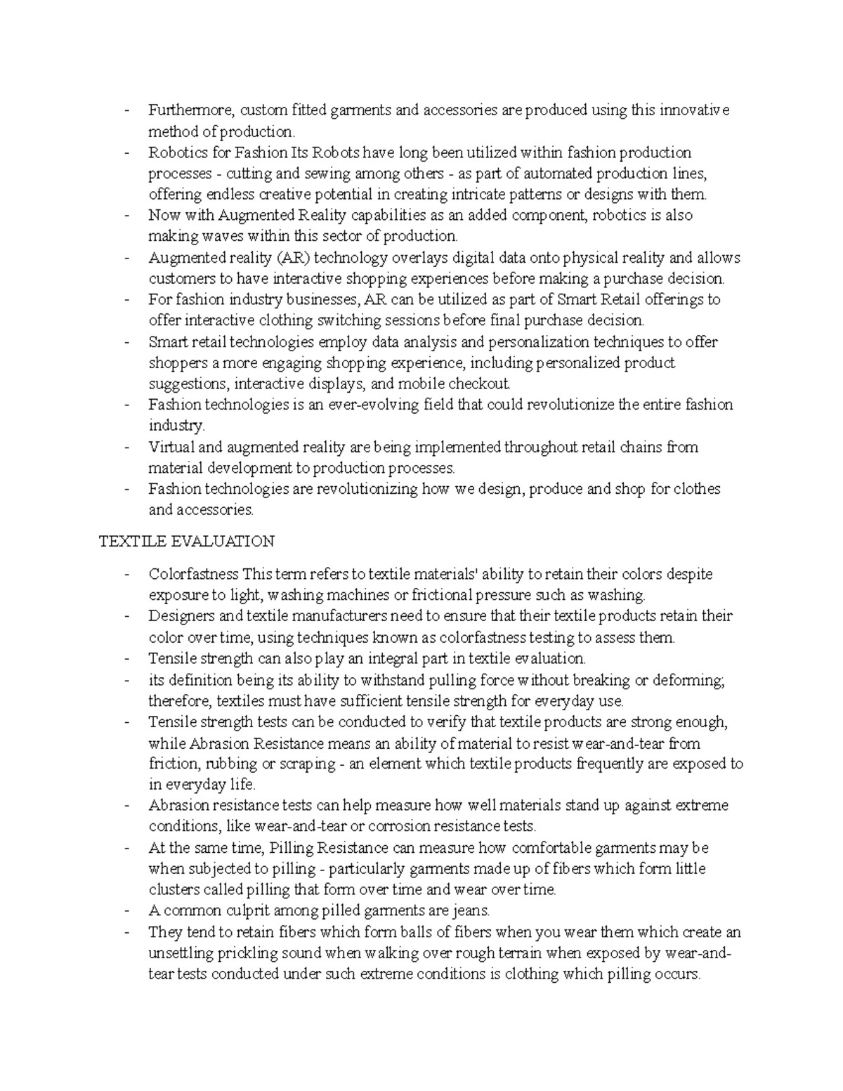 FTT 110 Notes 6 - global textile and fashion industry; an overview of ...