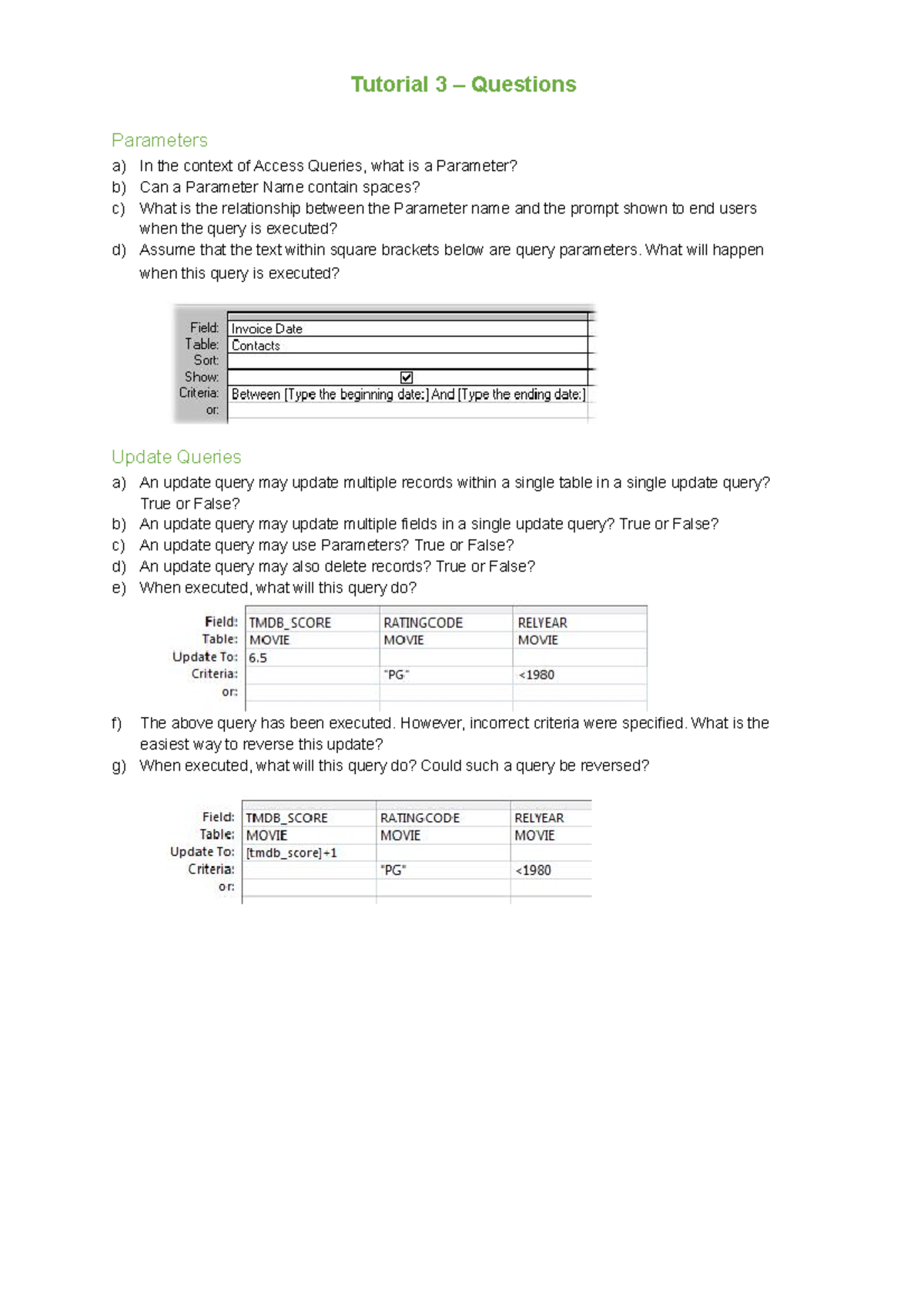 Topic 3 Lecture Tutorial Discussion Questions - Tutorial 3 – Questions ...