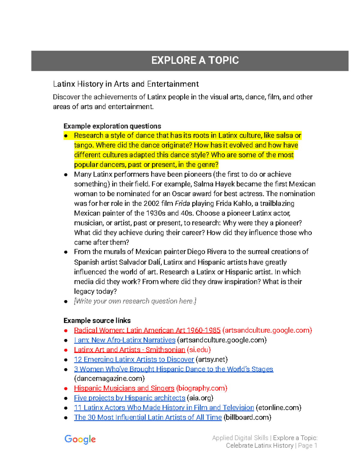 Exploration Guide: Latinx History in Arts & Entertainment - Studocu