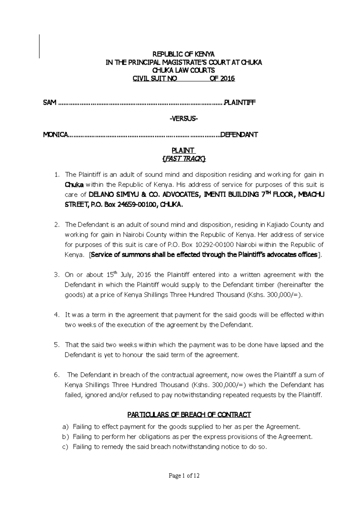 Drafting of Pleadings - For the KSL purpose - NOTICE OF MOTION 1. Stay ...