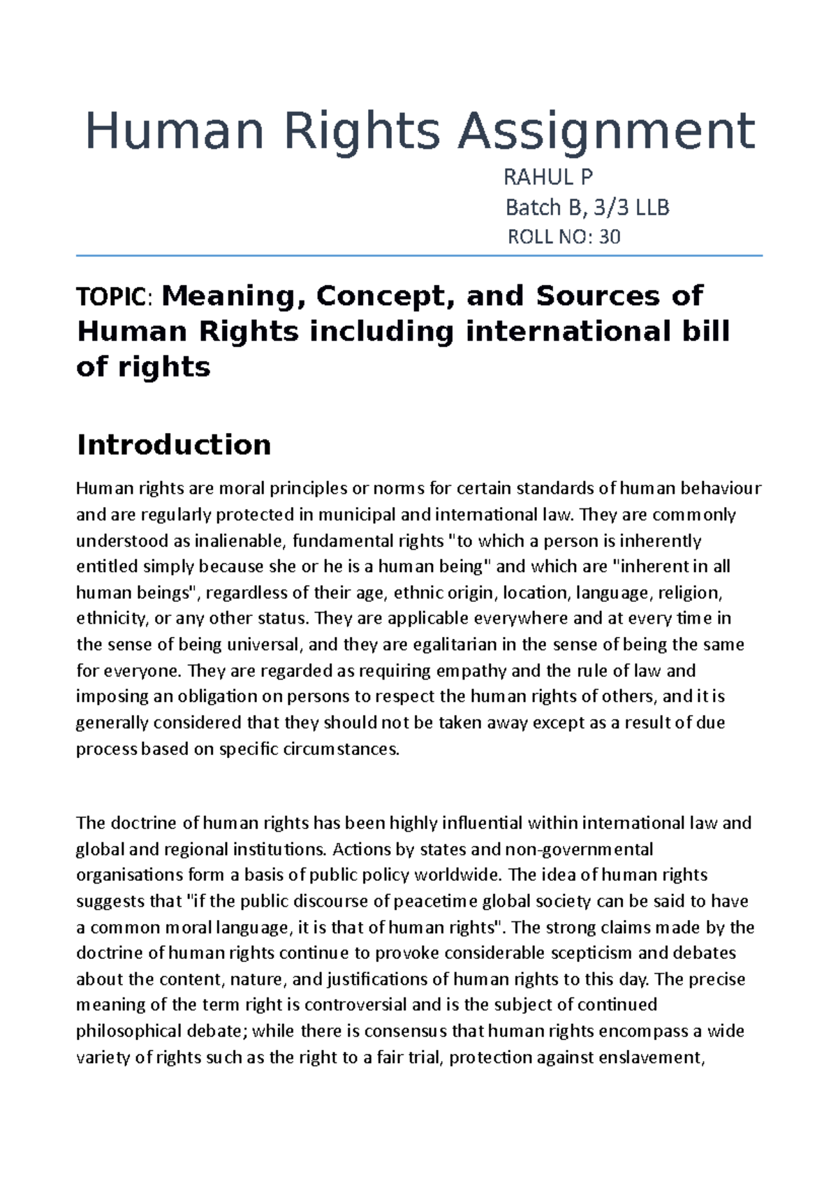 Human Rights Assignment: Meaning, Concepts, and Sources Explained - Studocu