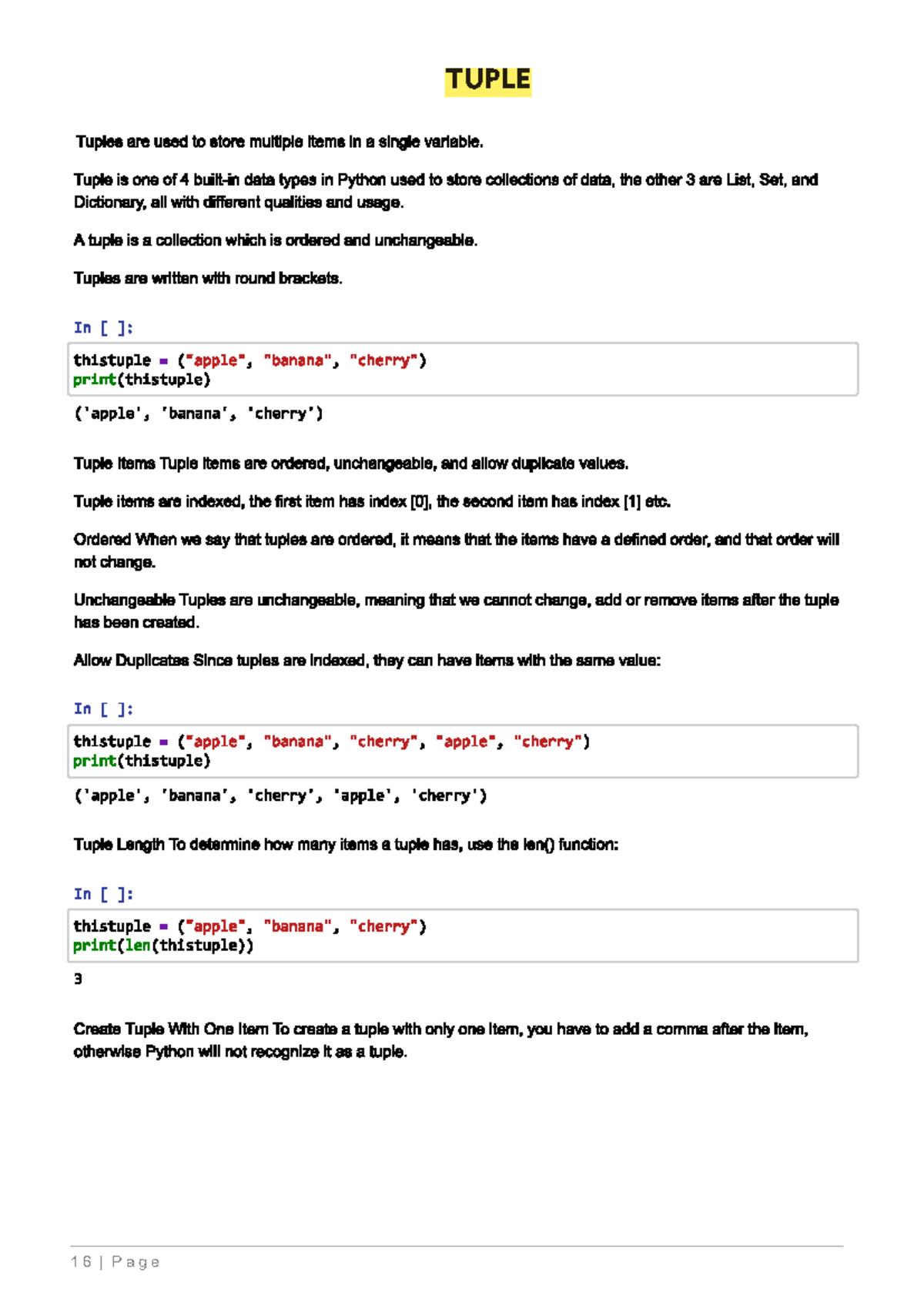 Python Tuples: Essential Concepts and Usage Guide - Studocu