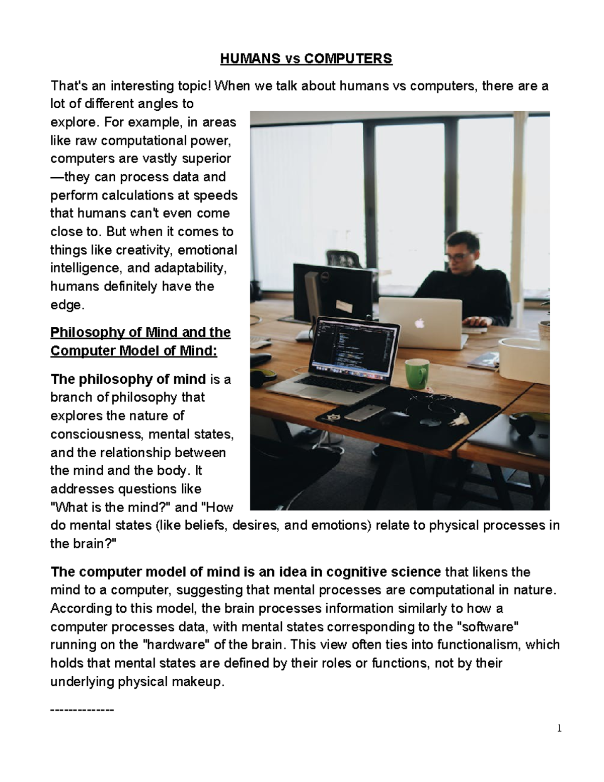 HUM 101: Humans vs Computers - A Comparative Analysis - Studocu