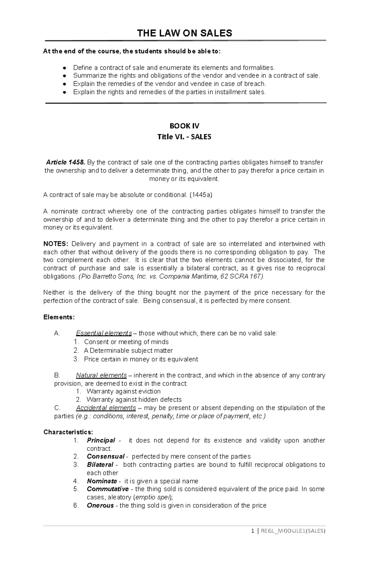 Sales Law Overview - Course Code: SALES 101 - Studocu