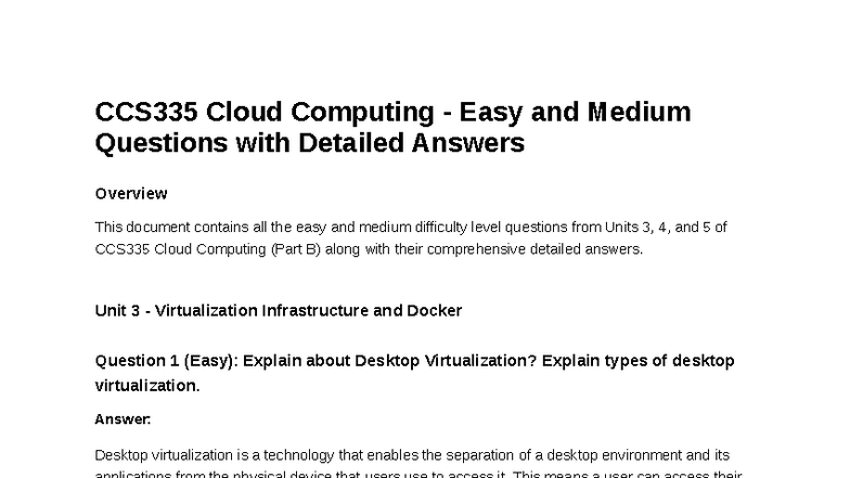 CCS335 Cloud Computing Study Guide: Easy & Medium Questions with Answers - Studocu