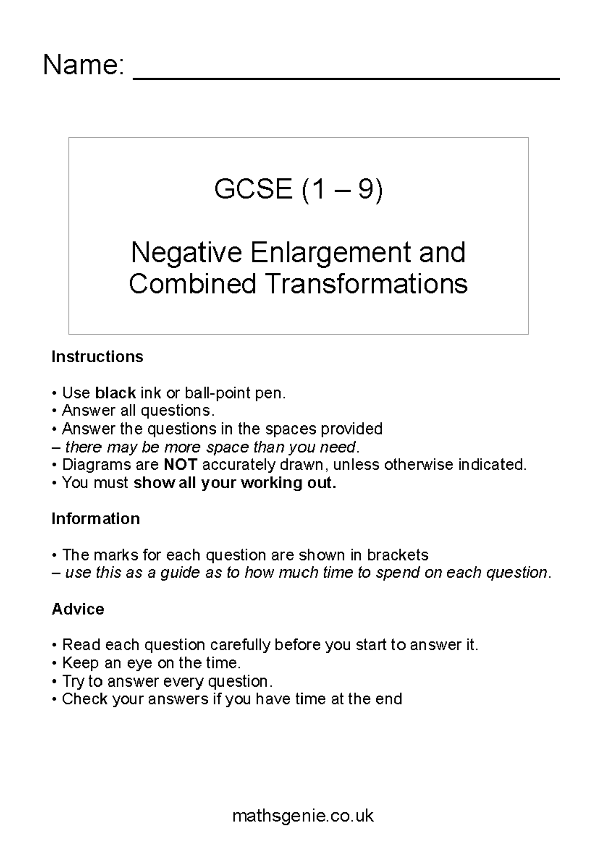 GCSE (1 9) Negative Enlargement & Combined Transformations Guide - Studocu