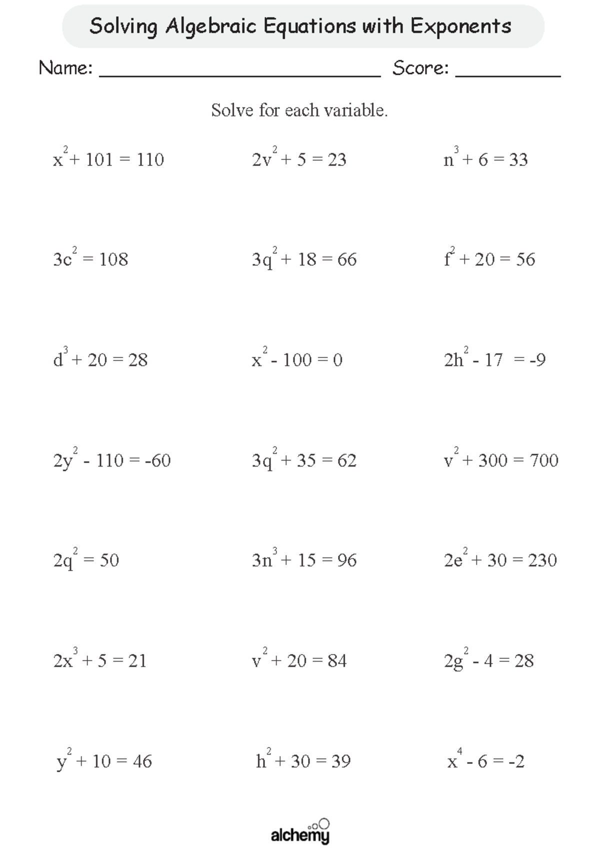 Year 6 - Primary Maths Worksheet: Solving Algebraic Equations Set 2 ...