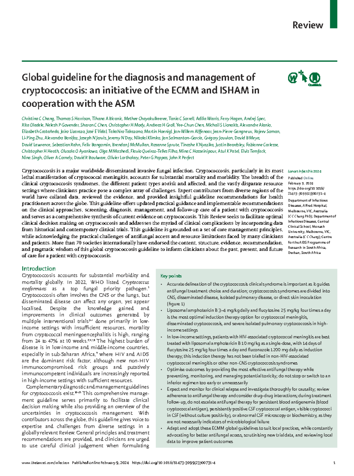 Global Guidelines for Cryptococcosis Diagnosis & Management (IDSA 2024 ...