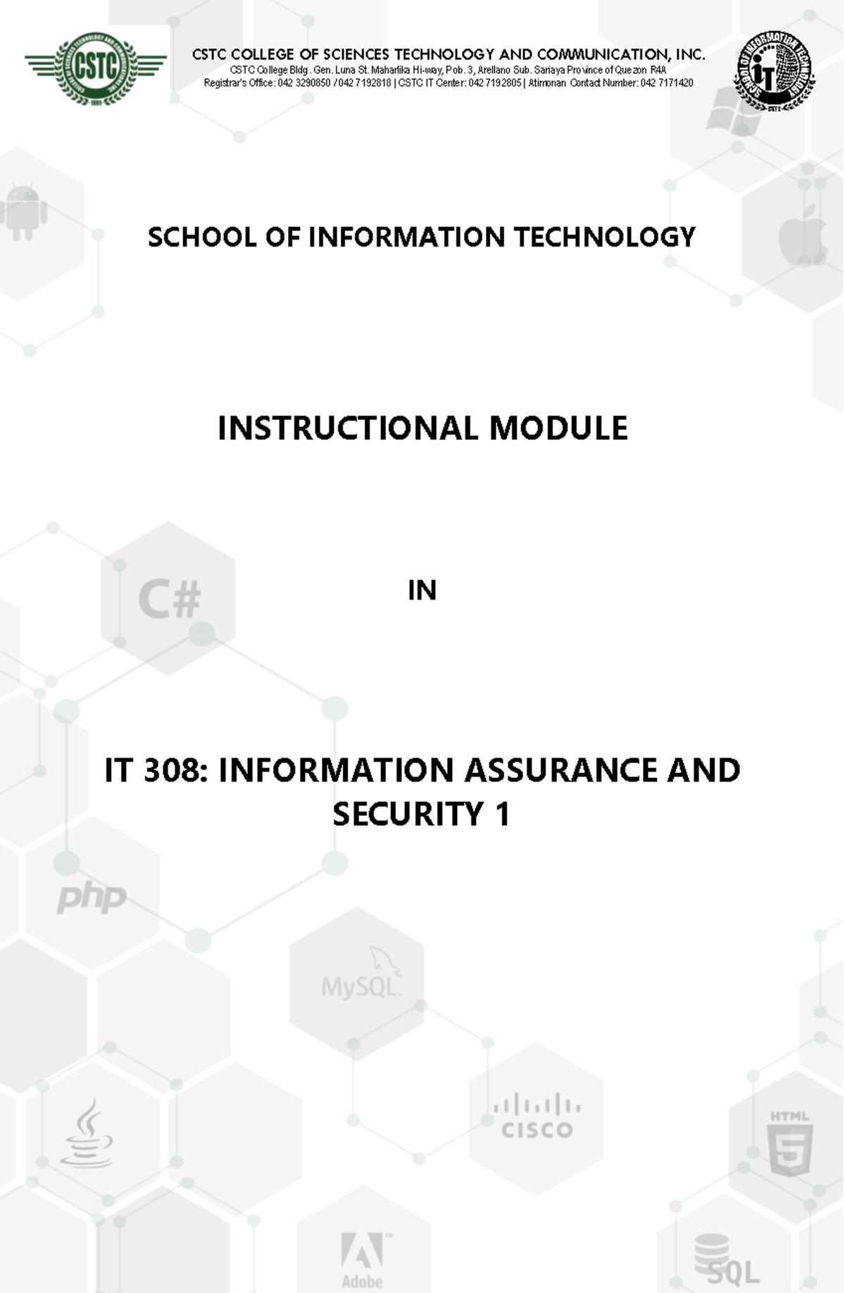 Information and assurance security lesson 1 - SCHOOL OF INFORMATION ...