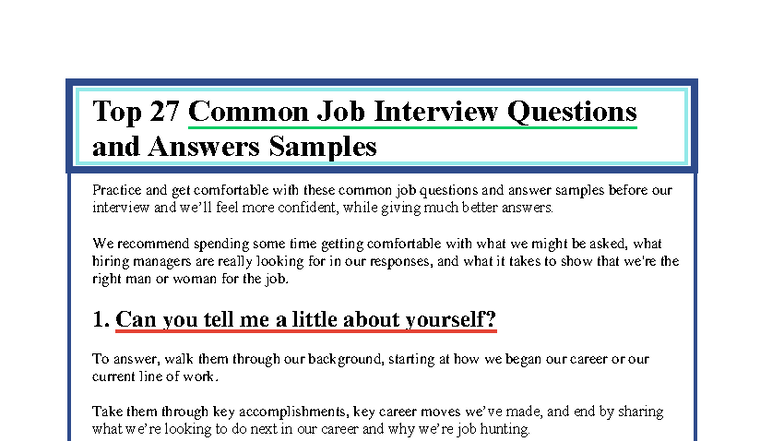 Top 27 Common Job Interview Qs & Answers for Confident Responses - Studocu