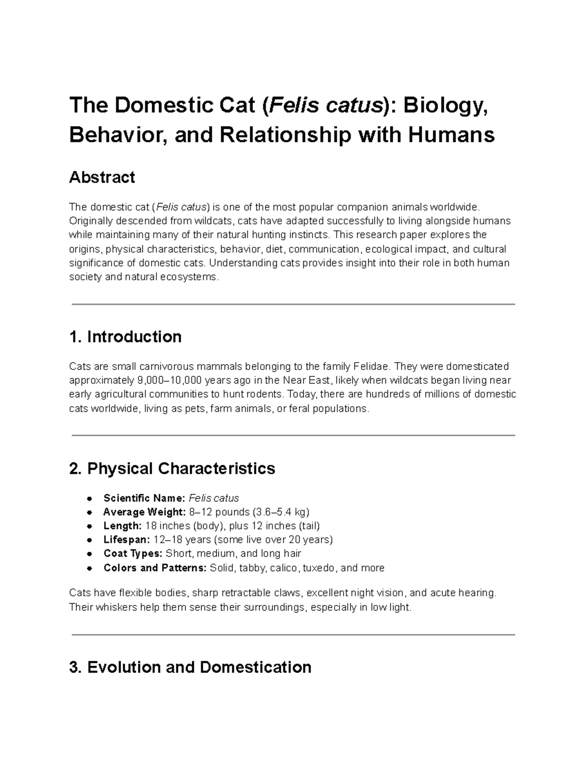 The Domestic Cat (Felis catus): Research on Biology and Behavior - Studocu