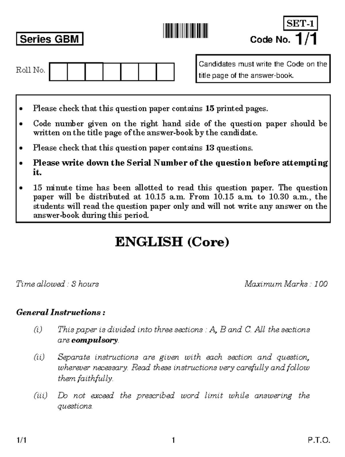 English Core (2017) - Previous Exam Papers & Instructions - Studocu