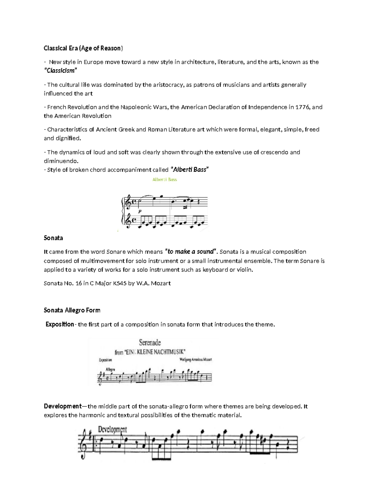 Classical Era (Age of Reason): Key Developments in Music and Arts - Studocu
