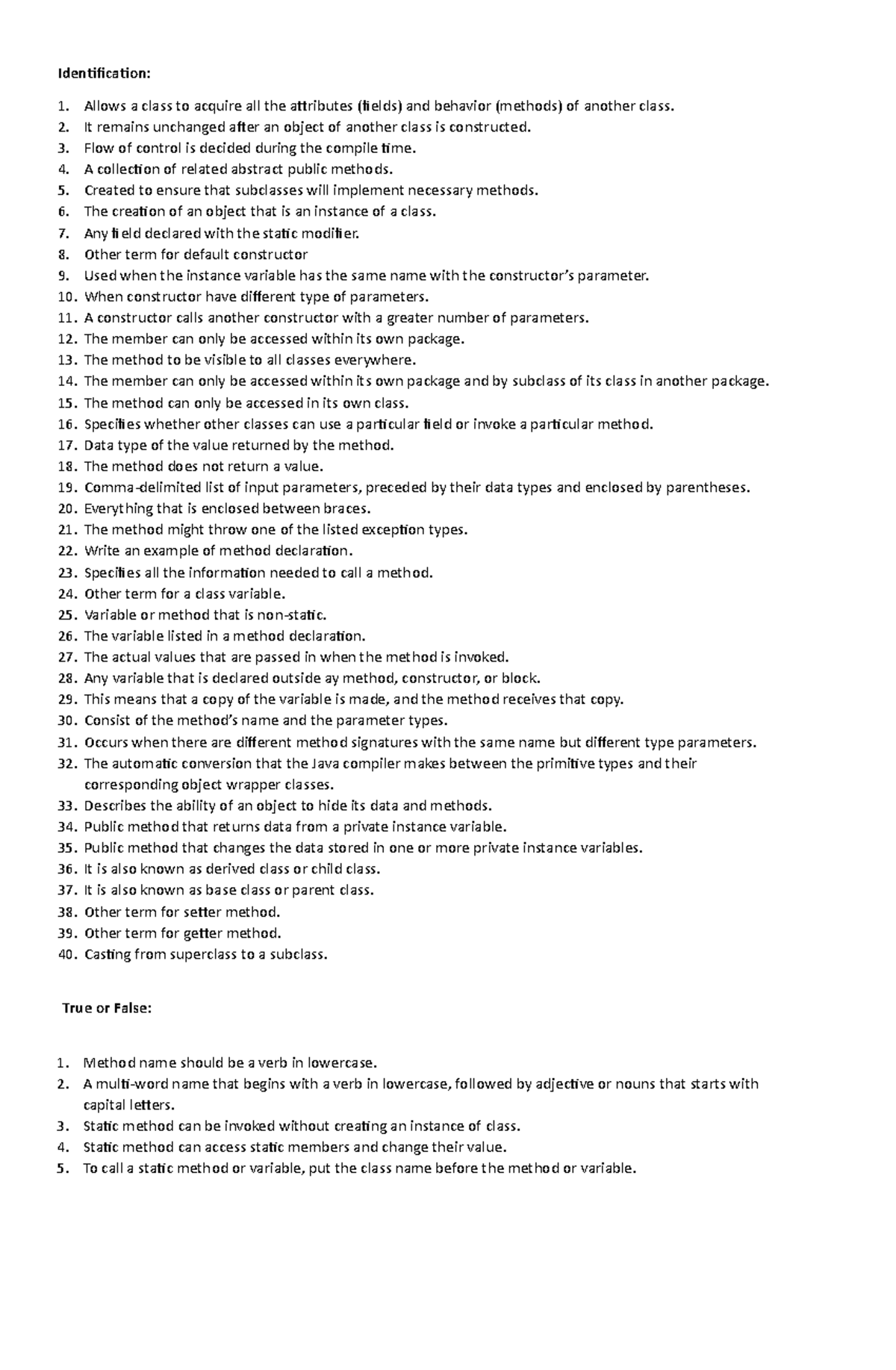 Oop Final Quiz Identification Allows A Class To Acquire All The Attributes Fields And