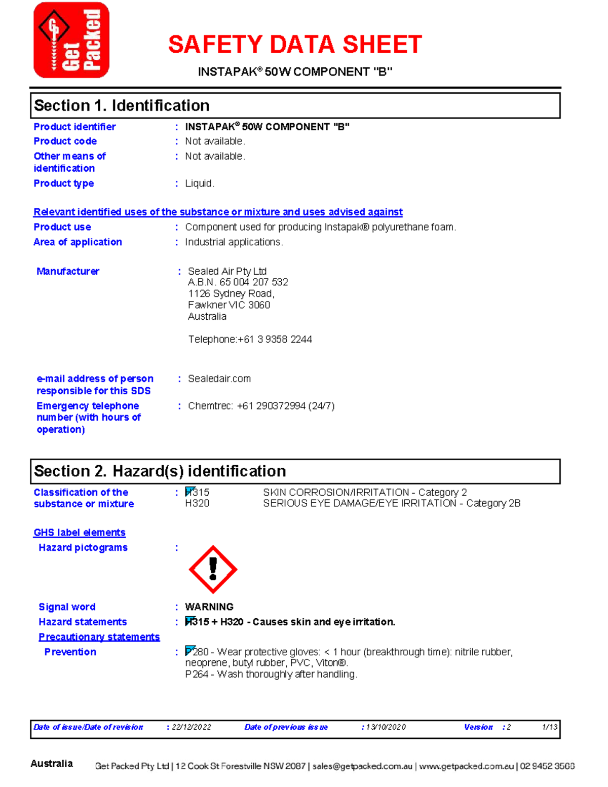 SDS 00002: Safety Data Sheet for 50W Component - Studocu