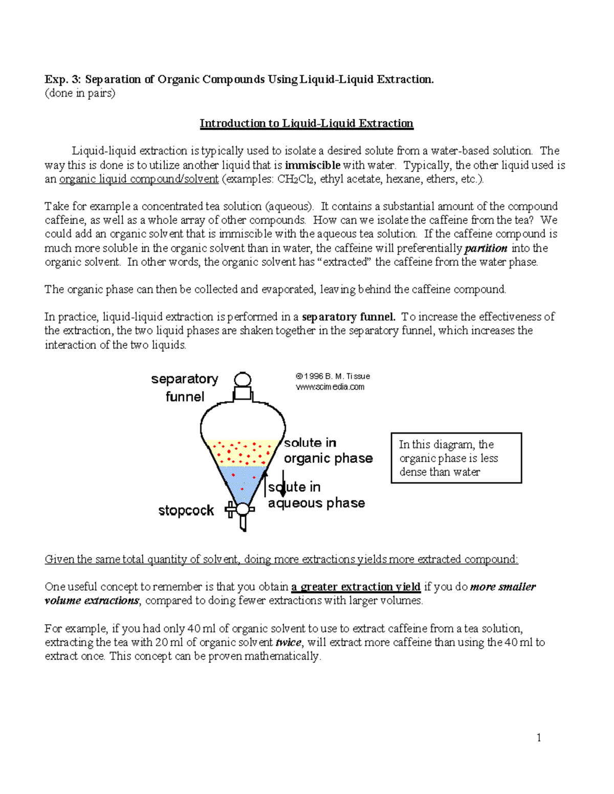 Exp. 3: Organic Compound Separation via Extraction Techniques - Studocu