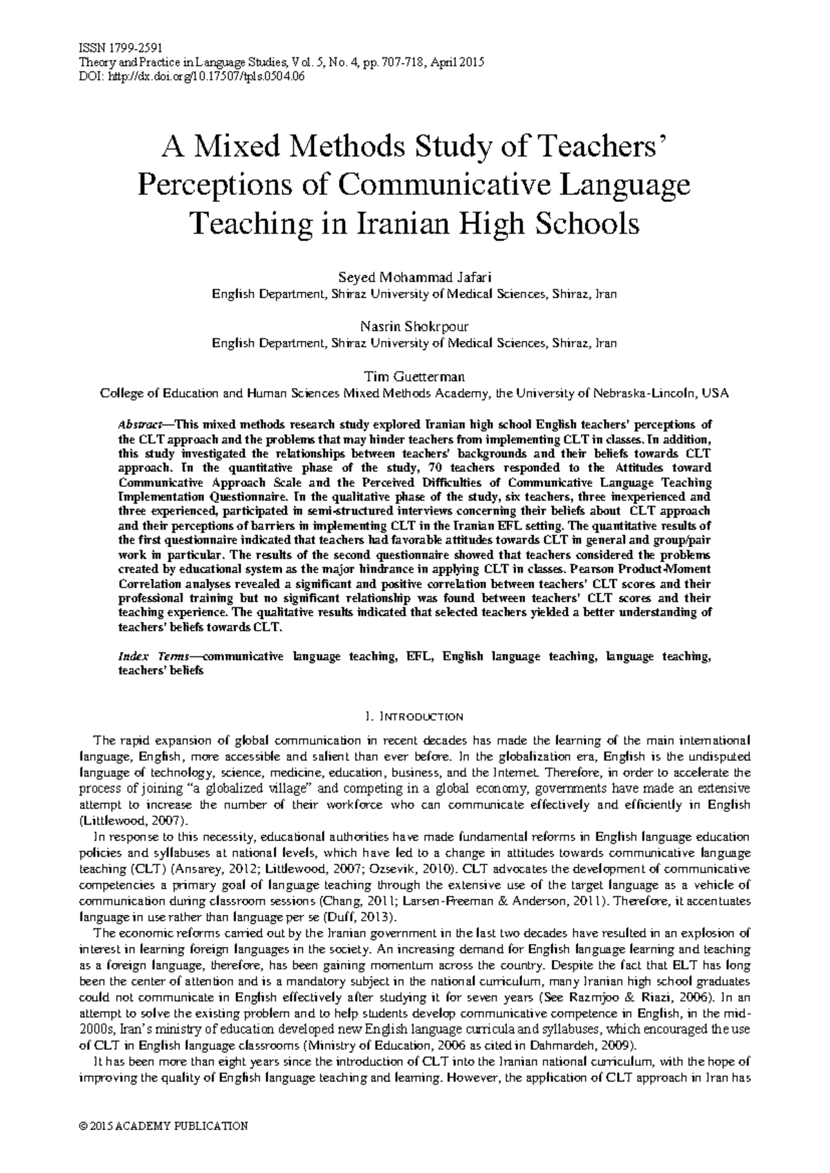A Mixed Methods Study on CLT Perceptions in Iranian High Schools - Studocu