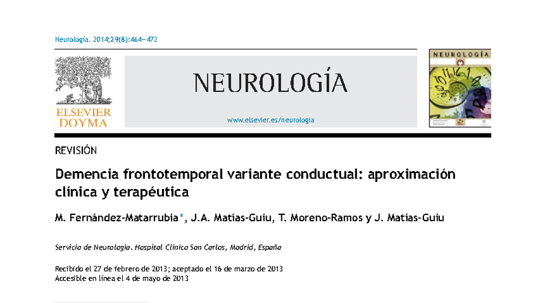 Demencia Frontotemporal Variante Conductual: Enfoque Clínico y ...